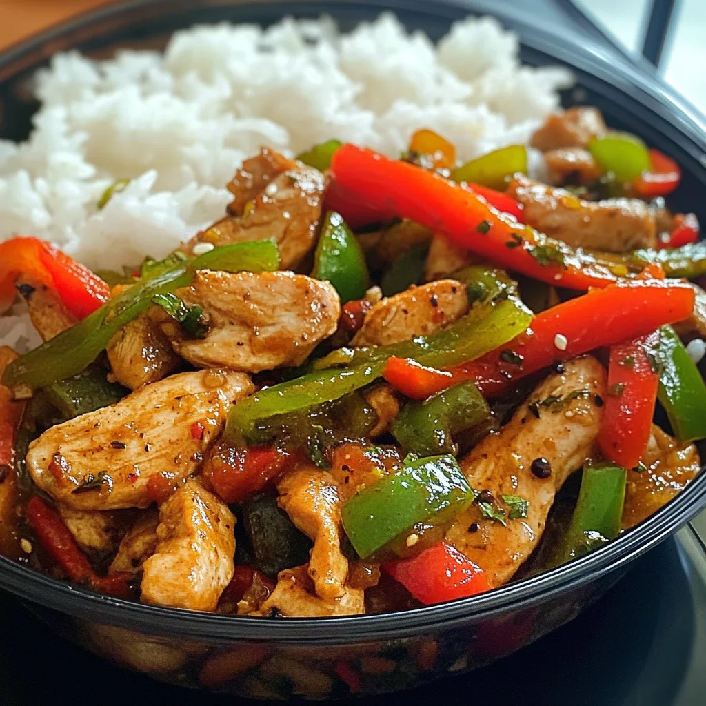 Spicy Chicken & Bell Pepper Stir-Fry with Rice - Cooking With Lola